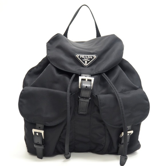 Prada | Bags | Prada Pocono Triangular Plate Backpack Daypack Black Nylon | Poshmark